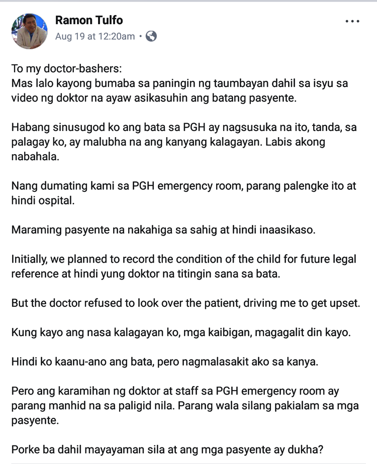 Ramon Tulfo Breaks Silence Over Rude Treatment To Pgh Staff