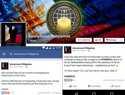 Anonymous Philippines Warn Those in Charge of Canvassing of Votes