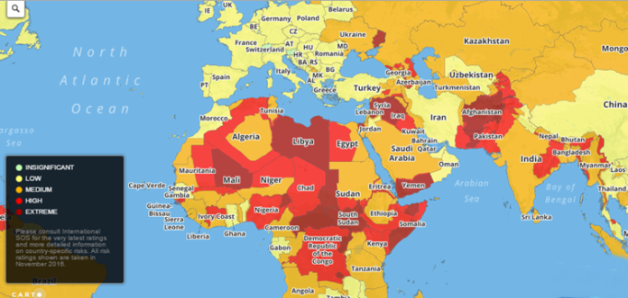 Look: Travel Risk Map Shows World’s Most Dangerous Countries