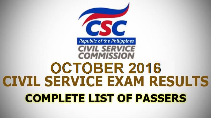 October 2016 Civil Service Exam Results Top 10 Passers