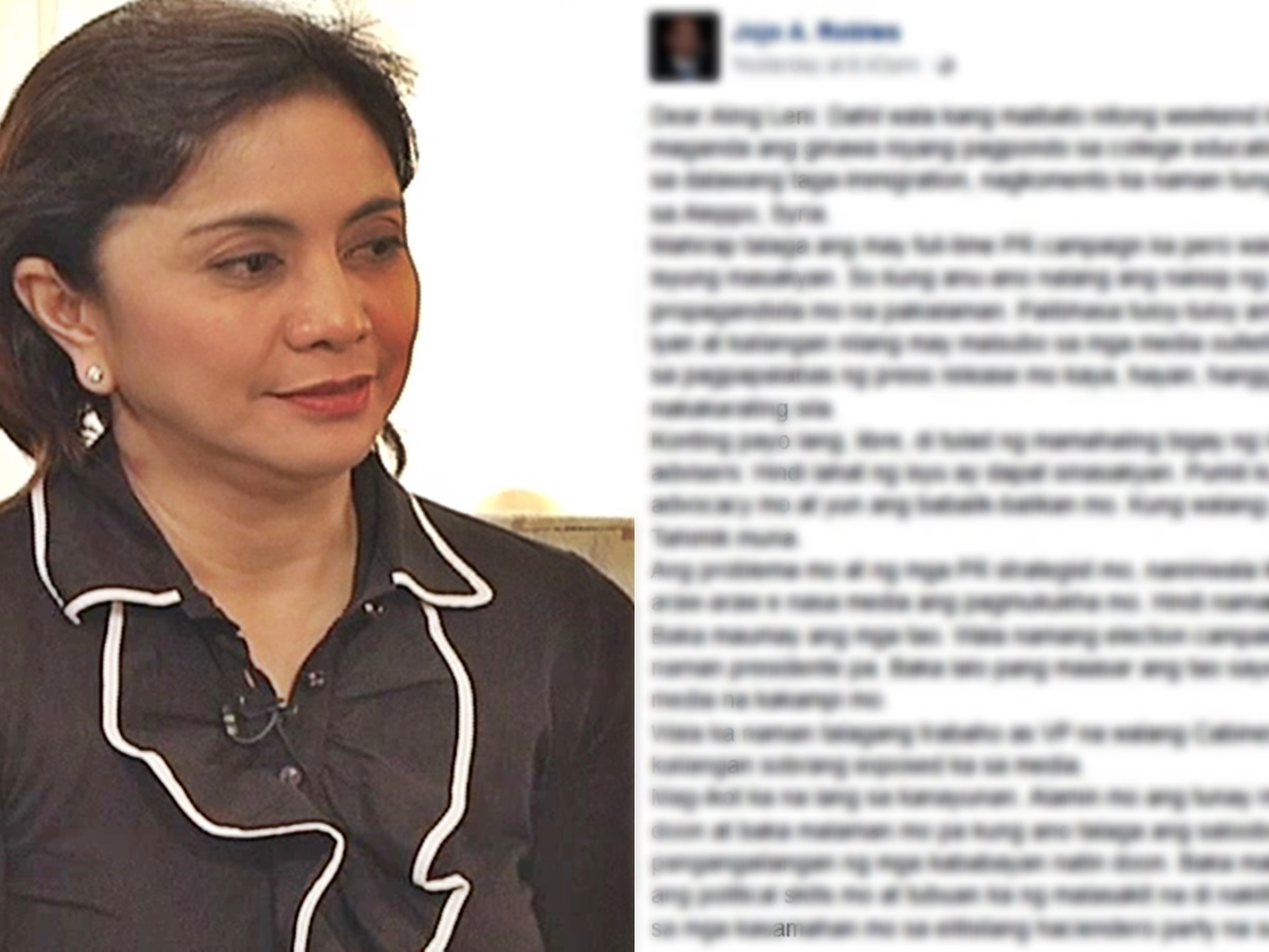Read: Jojo Robles' Open Letter To Robredo Went Viral In Social Media