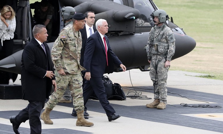 U.S. Vice President Mike Pence Visits Military Base Near Korean ...