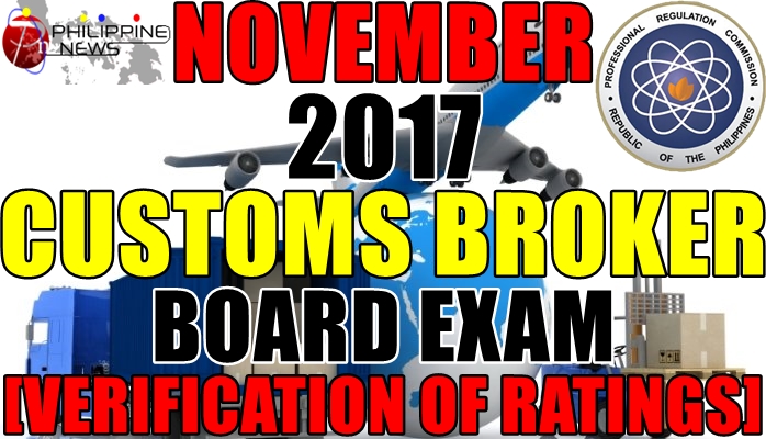 VERIFICATION OF RATINGS: Nov. 2017 Customs Broker Board Exam