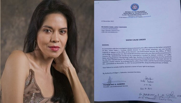 Show-Cause Order To Maria Isabel Lopez Presented By LTO