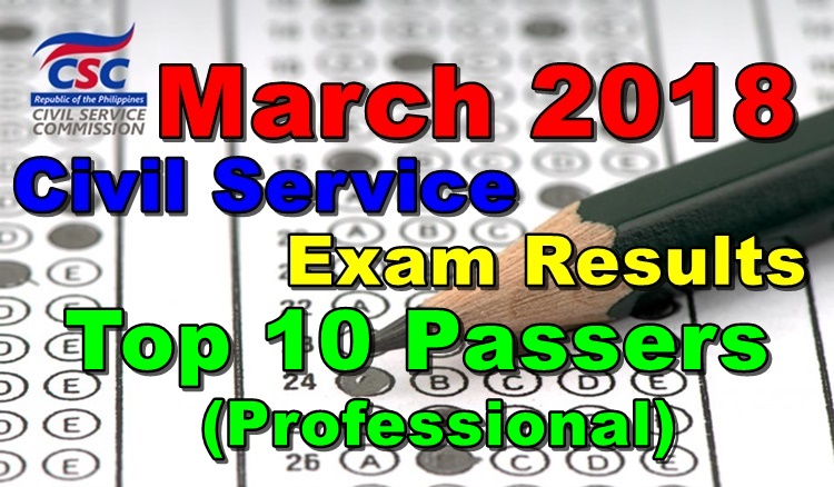 March 2018 Civil Service Exam Results Top 10 Passers (Professional)