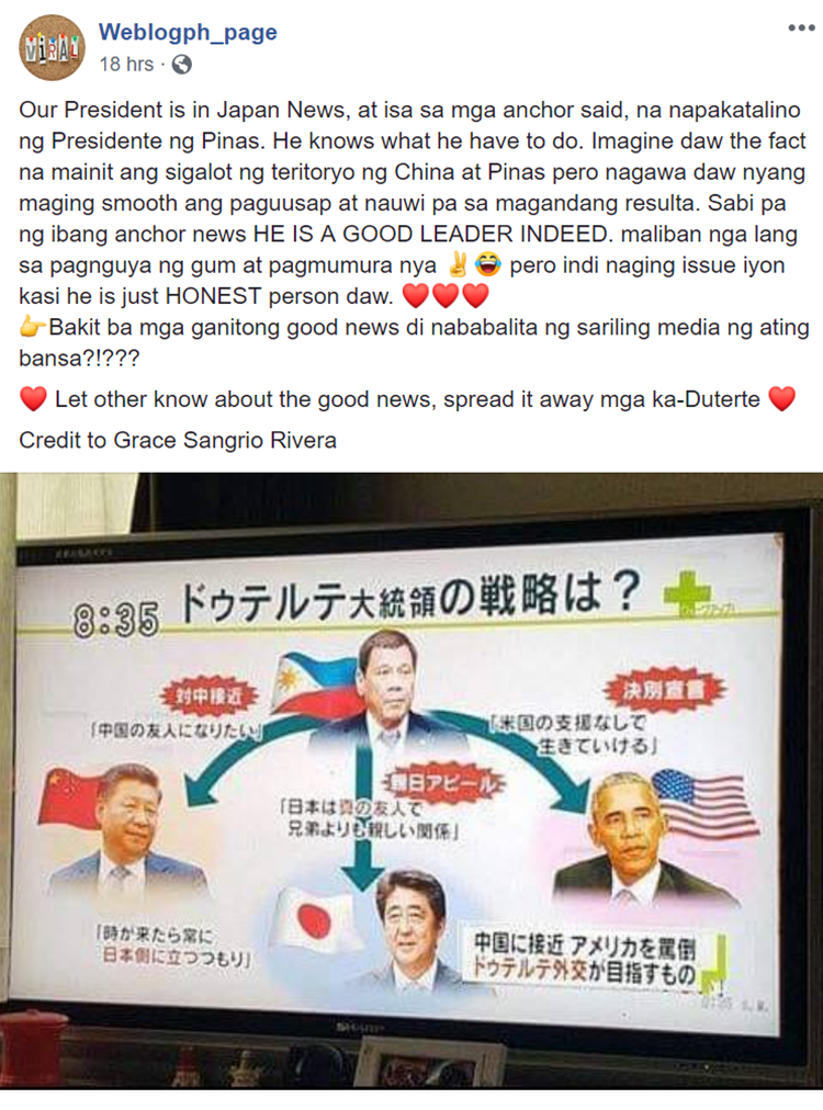Pres. Duterte Featured In Japan News, Japanese Reporter Admires Him