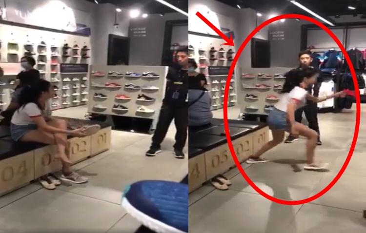 EPIC FAIL: Lady Customer Pranks Sales Clerk While Fitting Shoes