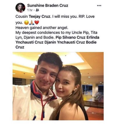 Sunshine Cruz Pens Heartfelt Message For Her Cousin Teejay Cruz