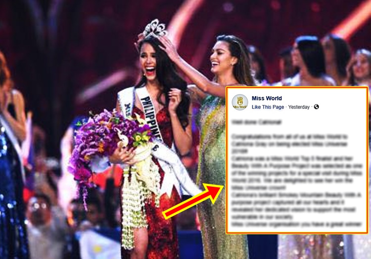 Miss World Reacts To Catriona Gray's Win As Miss Universe 2018