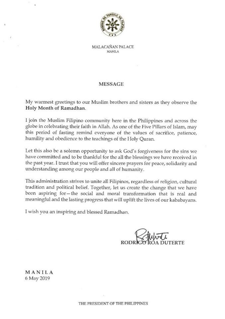 BREAKING: Duterte's Ramadan Message To Muslim People Released