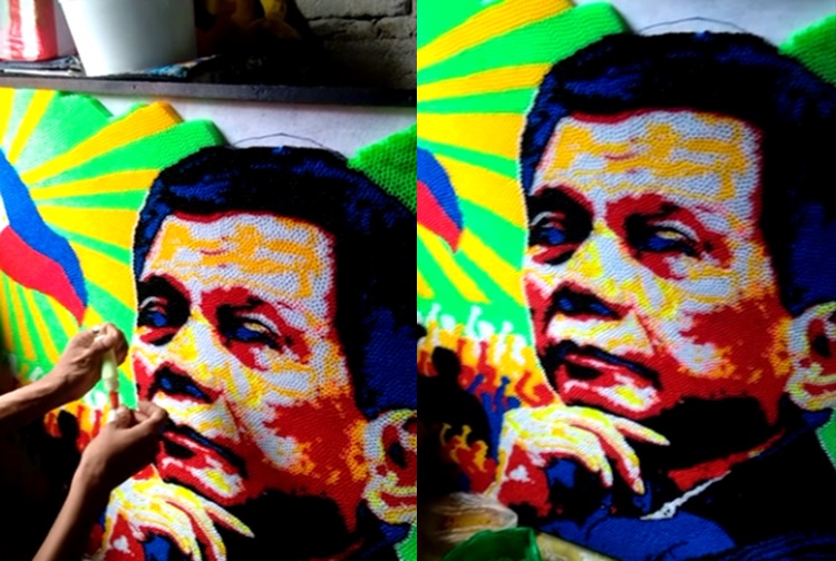Pinoy Artist Makes Stunning Straw Mural of President Duterte