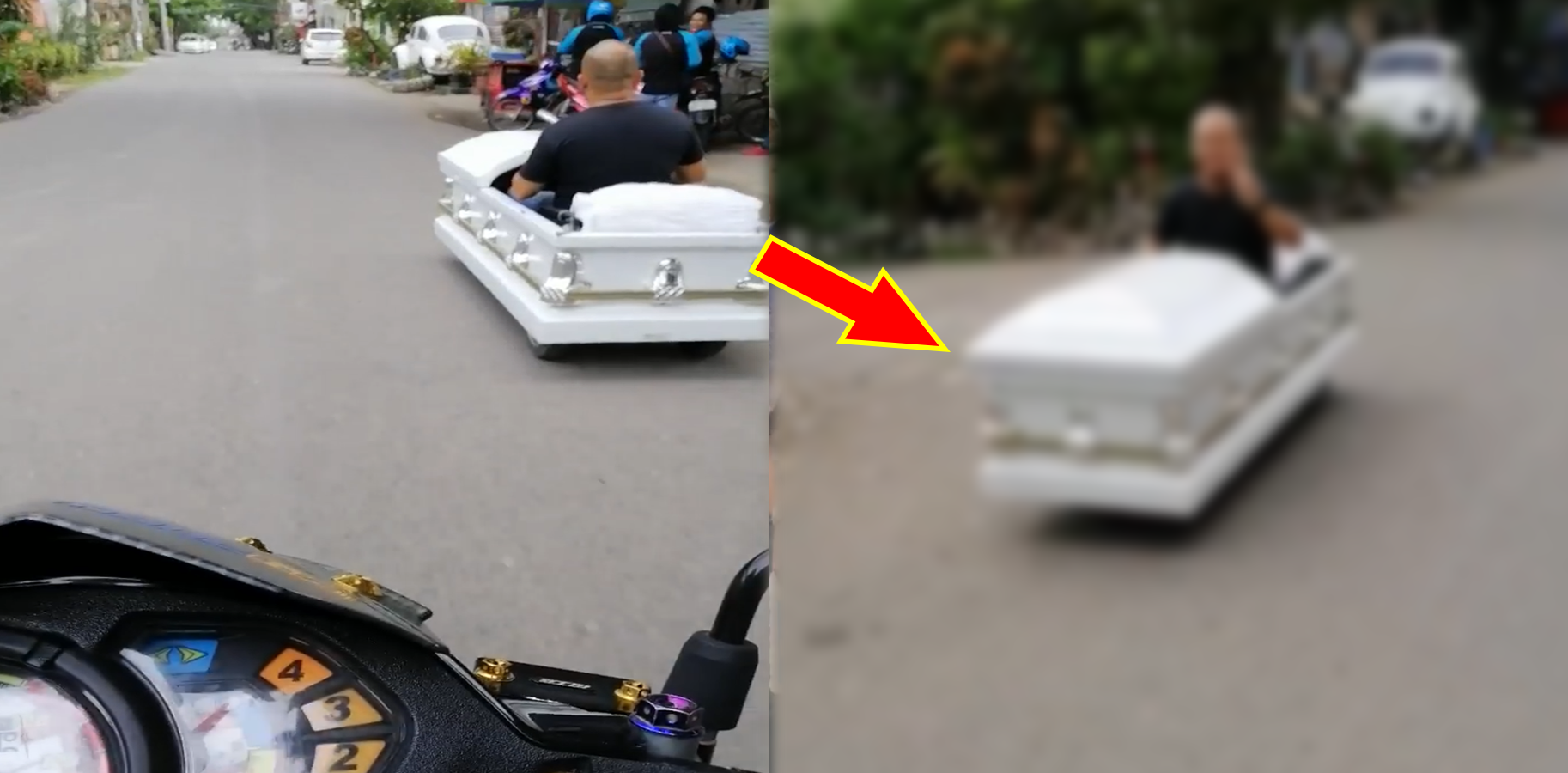 Witty Driver Riding a Vehicle Made of Coffin Goes Viral on Social Media