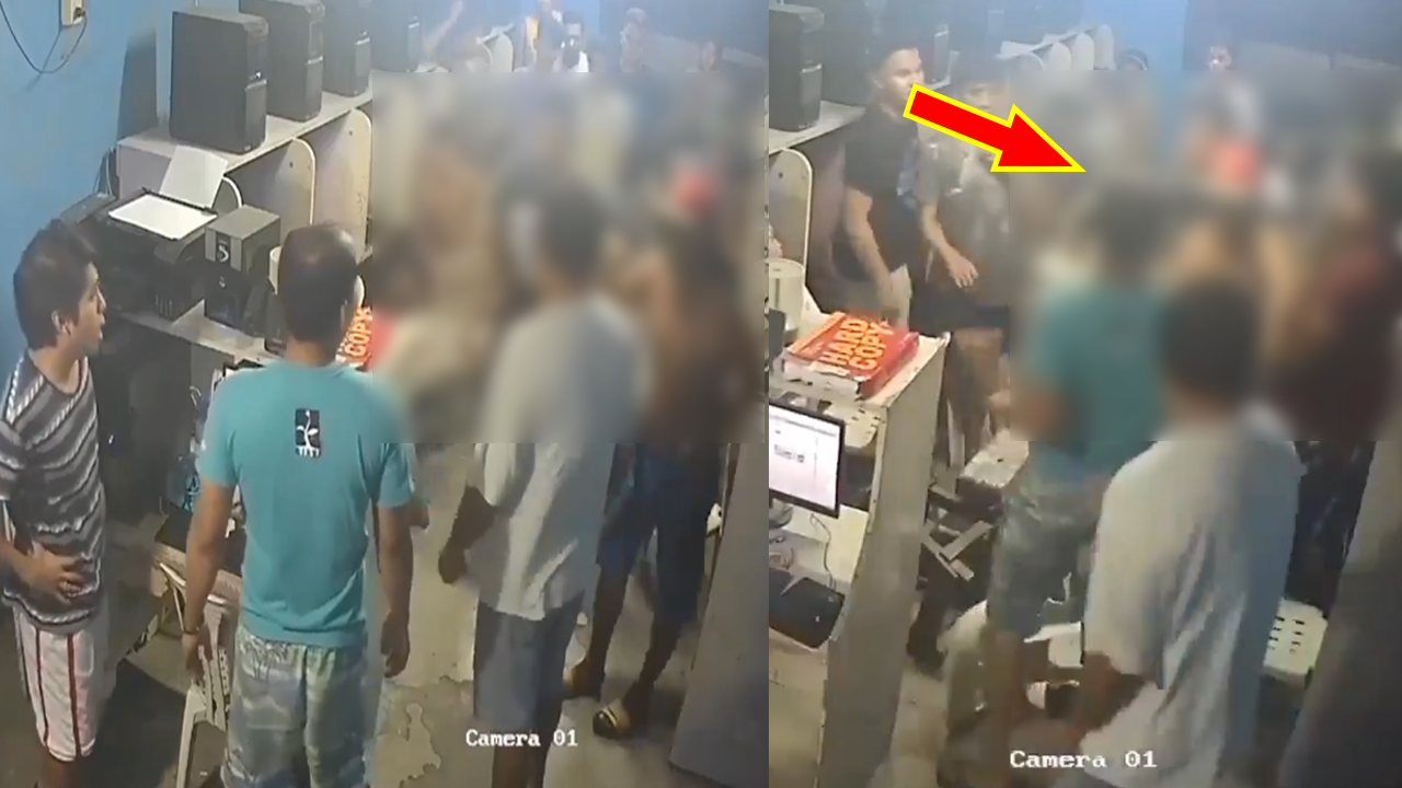 Intense Brawl Between 2 Drunk Men and Owner Inside Computer Shop