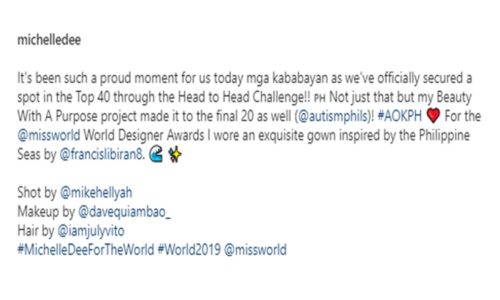 Miss World 2019: PH Bet Michelle Dee Secures Top 40 Spot