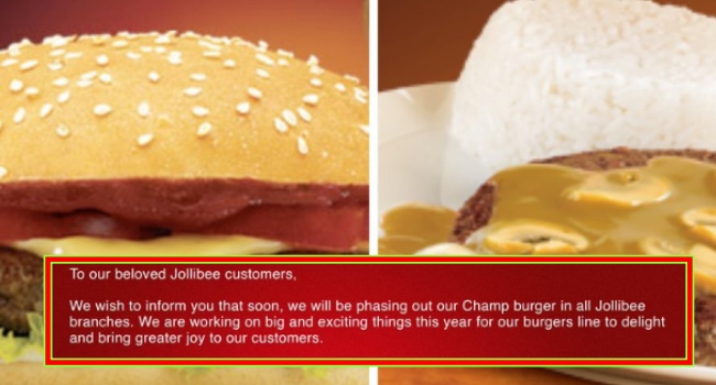 Jollibee Ends Champ Burger, Big Burger Steak In All Branches