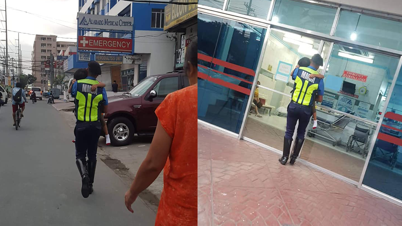 Kind-Hearted MMDA Officer Carries A Sick Child to the Hospital Goes Viral