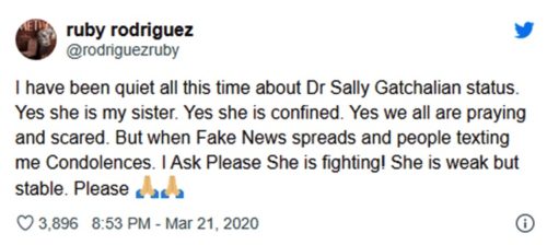 Ruby Rodriguez Reacts to Condolences on Doctor-Sister's 'Death'