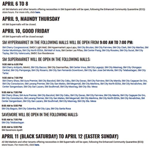 HOLY WEEK 2020: Store Hours of Supermarket, Essential Stores