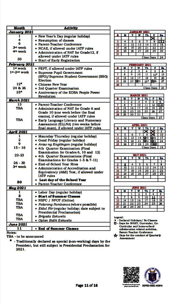 DepEd School Calendar For S.Y. 2020-2021, Here Are The Activities