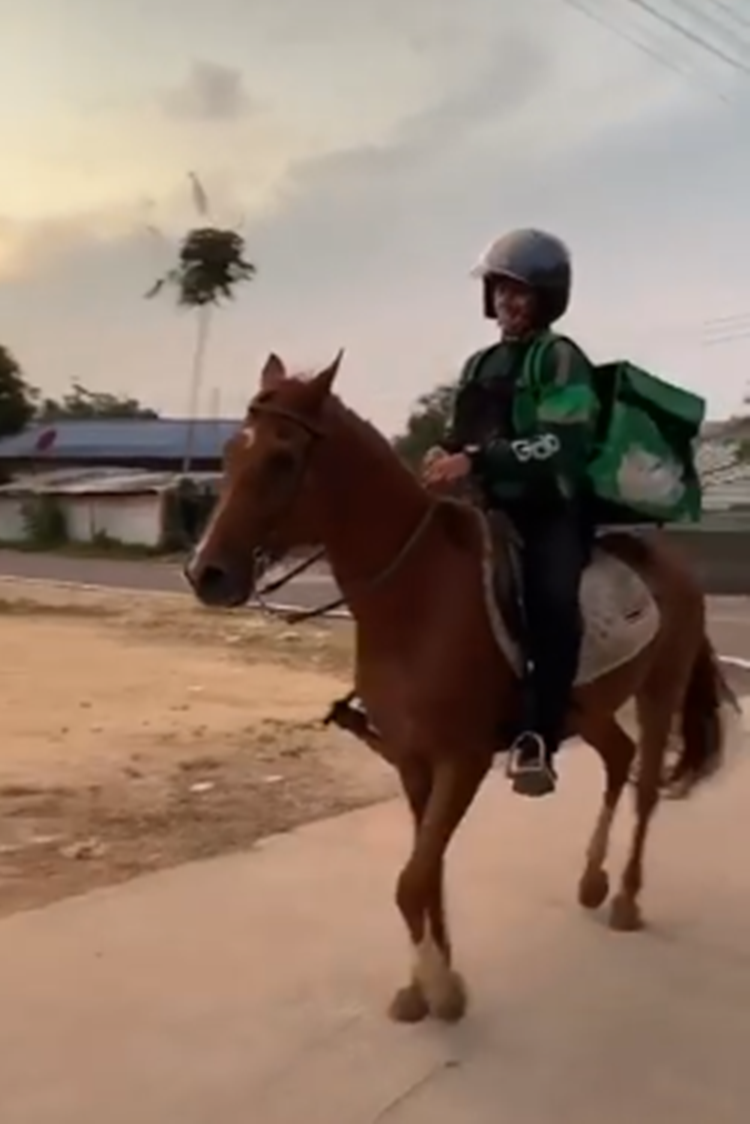 Grab Food Rider Riding Horse Goes Viral Online - PhilNews