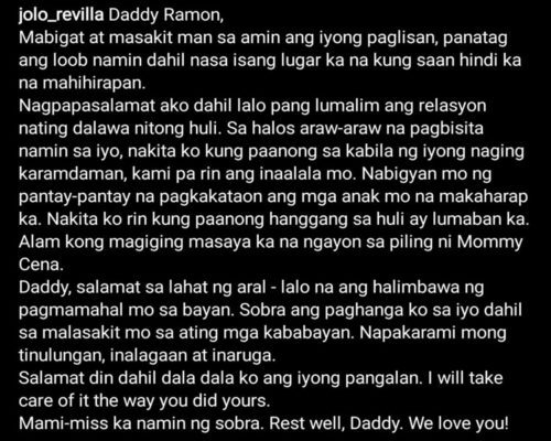 Jolo Revilla Emotional Farewell To Grandfather Ramon Revilla Sr.