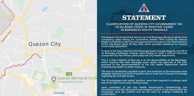 QC Government Clarifies 30 Barangay Officials "Not Positive" for COVID-19