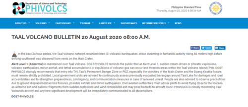 TAAL VOLCANO: Phivolcs Releases Latest Volcano Updates (August 20)