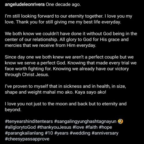 Angelu de Leon's Touching 10th Anniversary Message to Husband