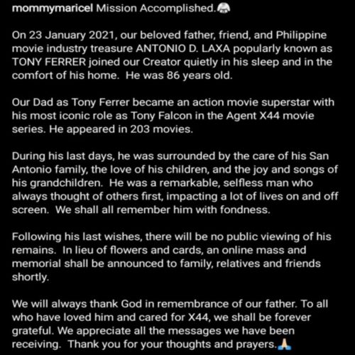 Tony Ferrer Death: Maricel Laxa Pays Tribute To Late Father
