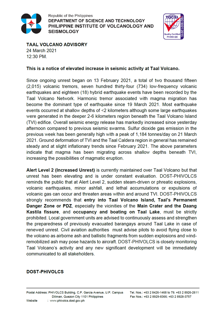 Phivolcs Records Over 2, 000 Volcanic Tremors in Taal Volcano in Past Month