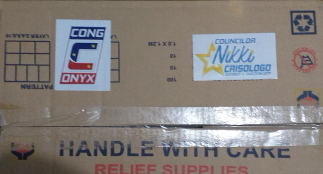 DSWD Relief Box With Stickers From Congressman, Councilor Slammed