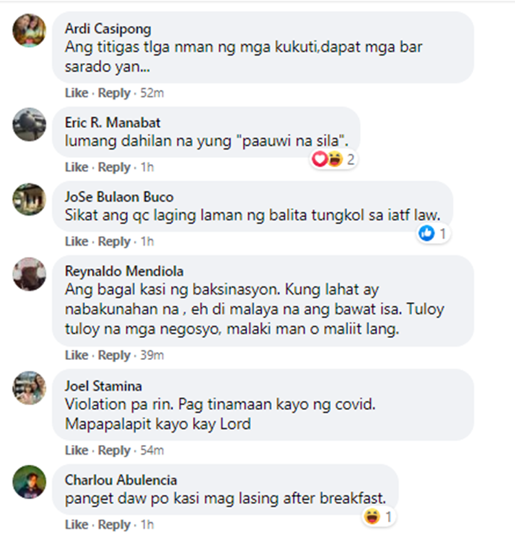 Over 20 Bar Customers Nabbed For Violating Curfew Policy in QC