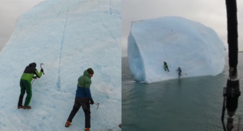 Two Men Climb Iceberg That Suddenly Flips Over, Almost Killing Them