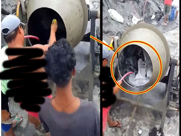 Construction Workers Turns Cement Mixer Into Washing Machine (Video)