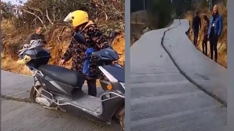 Stubborn Motorcycle Rider Destroys Wet & Unfinished Road
