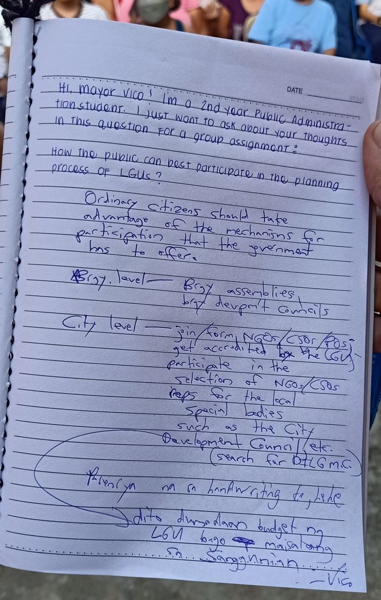 Vico Sotto Handwritten Answer To Student’s Homework (Photo)
