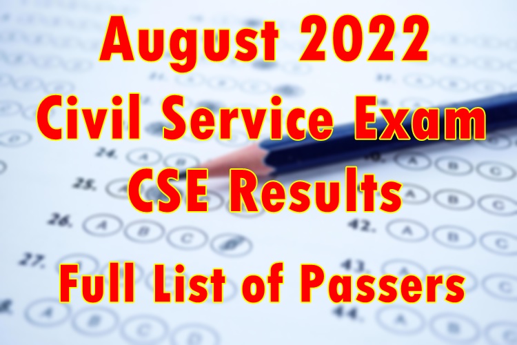 Civil Service Exam Result August 2022 – CSE Full List of Passers