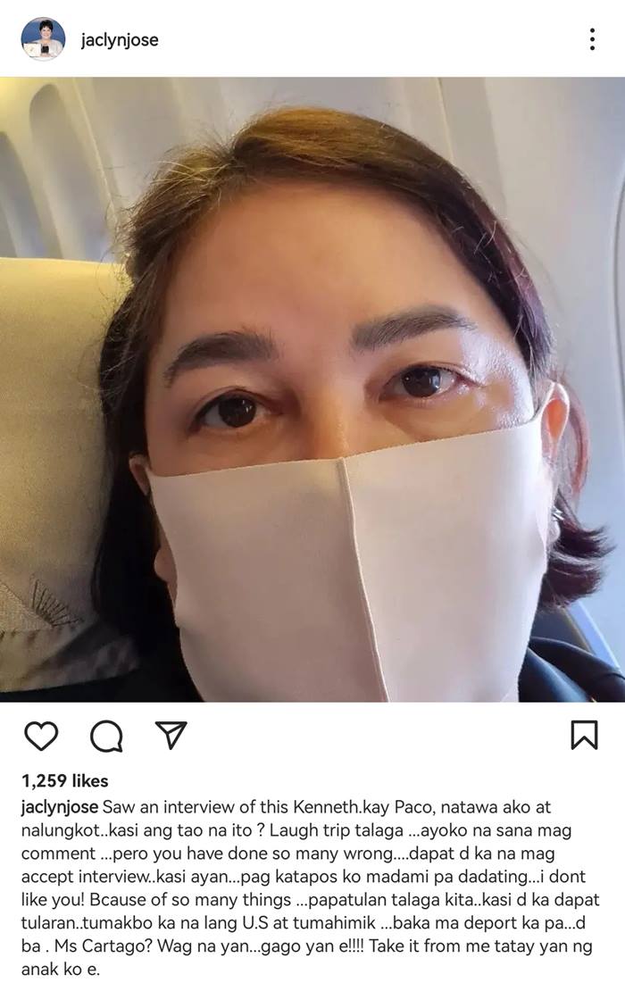 Jaclyn Jose Airs Grievance On Son's Dad Kenneth Ilagan