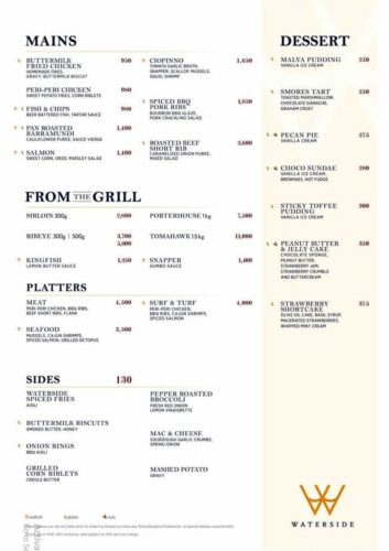 Waterside Solaire Menu and Prices Of Foods