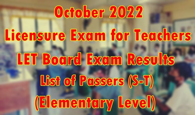 LET Exam Result October 2022 – Elementary Passers (S-T)