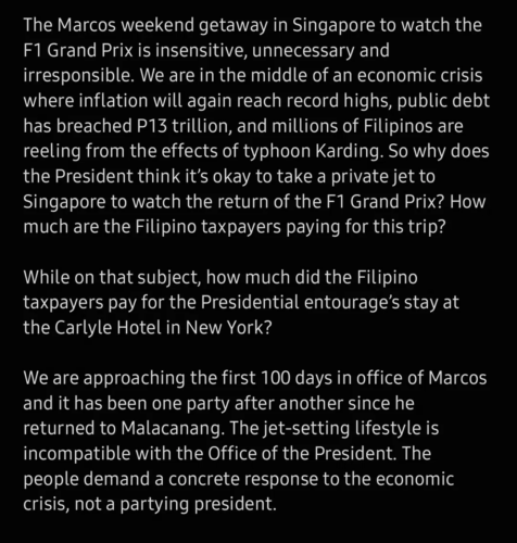 Renato Reyes Slams PBBM for Watching Grand Prix in Singapore