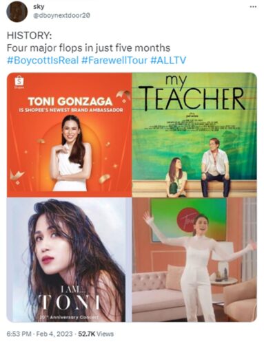 Toni Gonzaga Is Flop Queen? Netizen Shows "4 Major Flops"