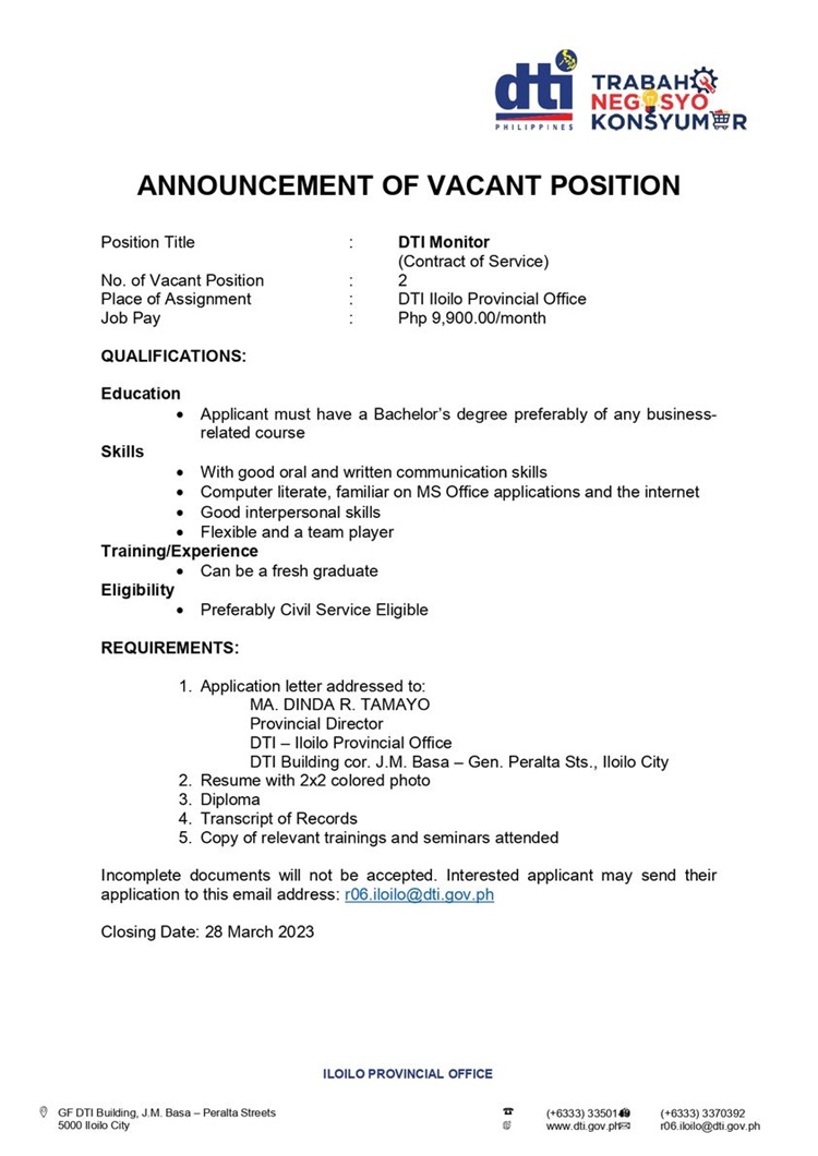 DTI Iloilo Earns Criticism For Offering P9.9k/Monthly Wage to College ...