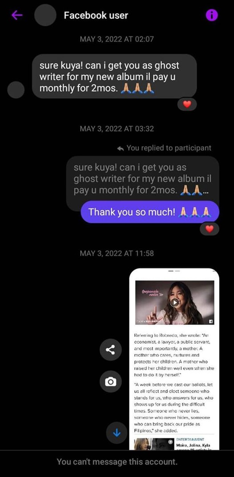 Lolito Go Shows 'Resibo' Of Moira dela Torre's 'Offer' To Be Her ...