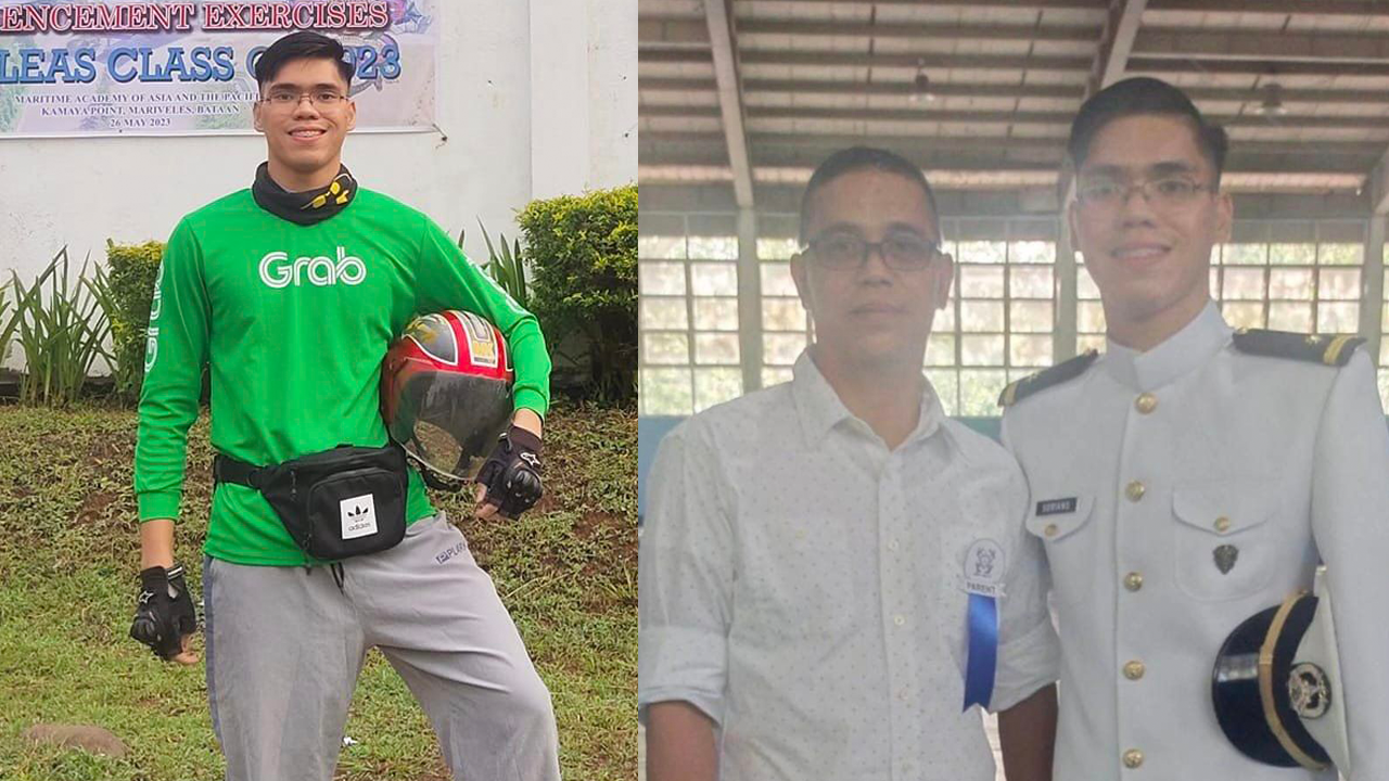 Cadet Wears Delivery Rider Uniform of Father at Graduation Party