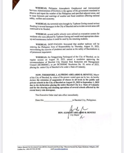 Bacolod City Declared Under State of Calamity | PhilNews
