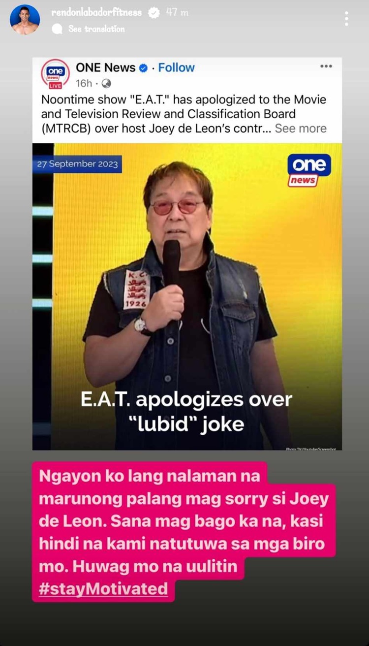 Rendon Labador Reacts To EAT's Apology Amid Joey's 'Lubid' Issue | PhilNews