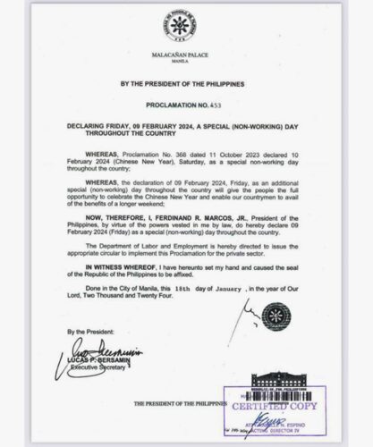 February 9 Holiday: Malacañang Declares It's Special Non-working Day ...