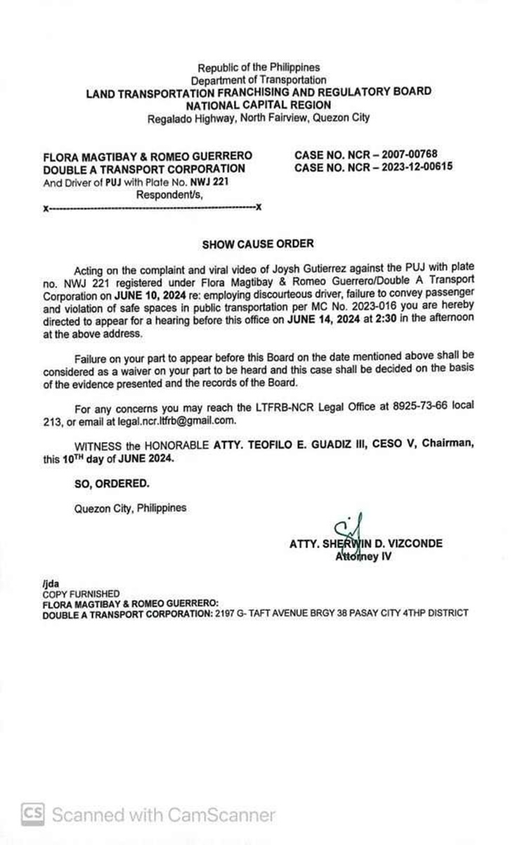 LTFRB Issues Show-Cause Order vs Jeepney Driver Who Body-Shamed ...