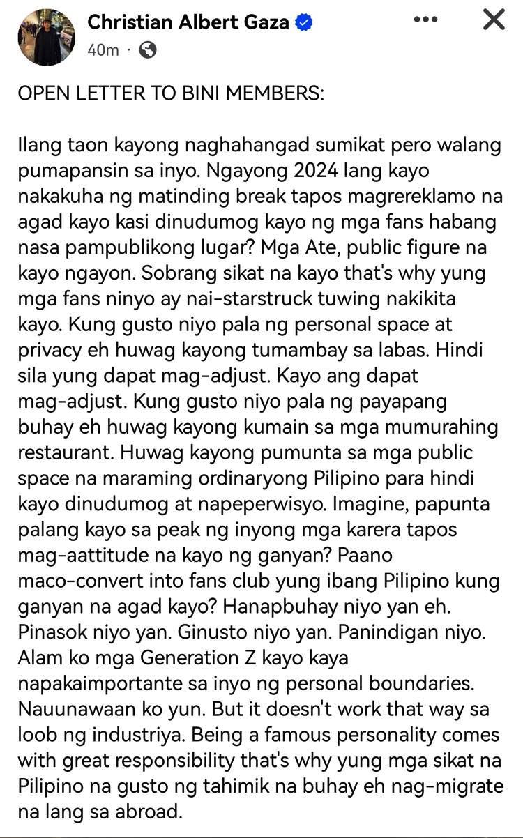 Xian Gaza Open Letter To BINI Slammed By Blooms | PhilNews